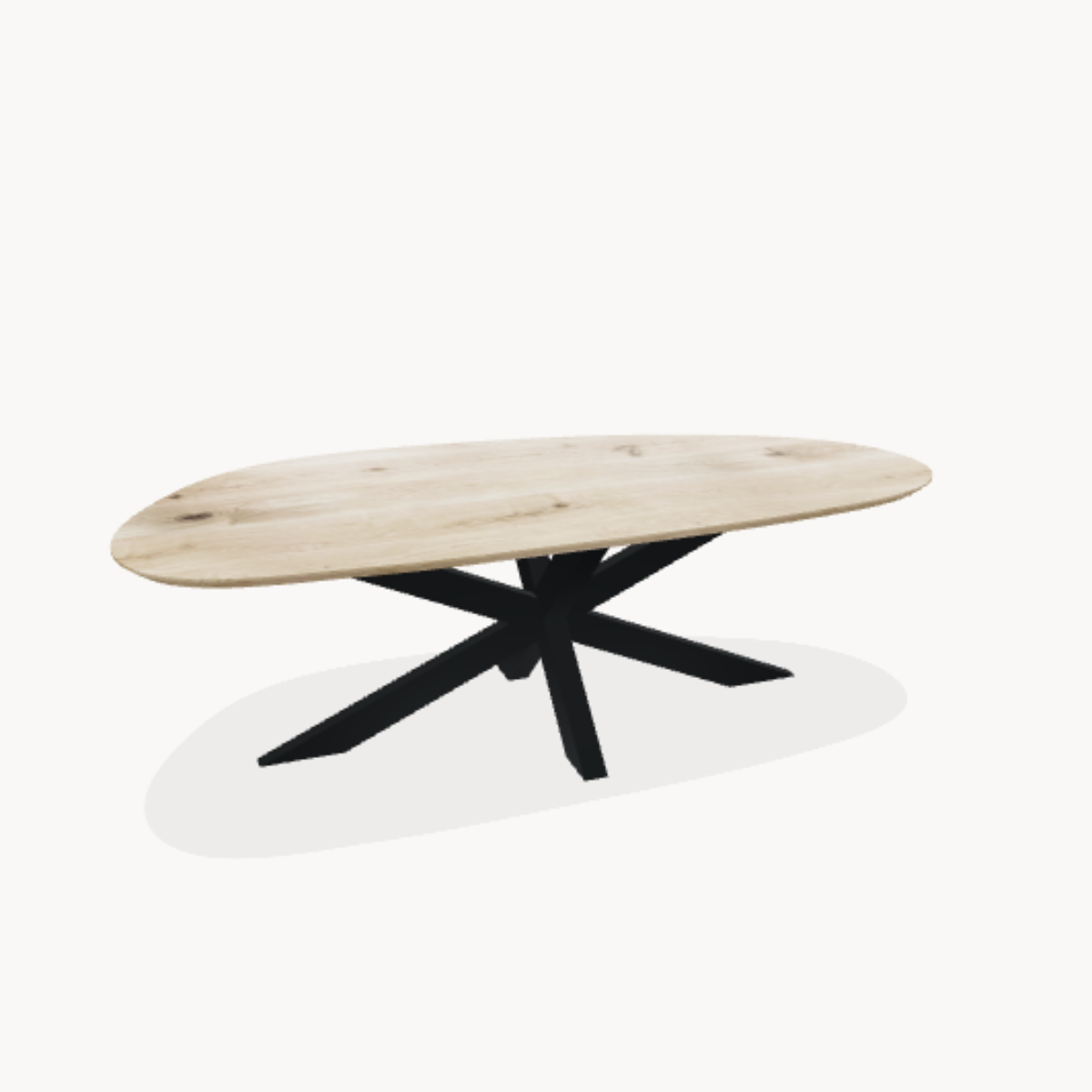 Tafel op maatTafelblad: Nier LinksOnderstel: 3D spin poot FineAfmeting ...